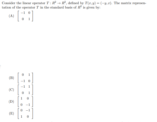 Solved Consider the linear operator T:R2→R2, defined by | Chegg.com