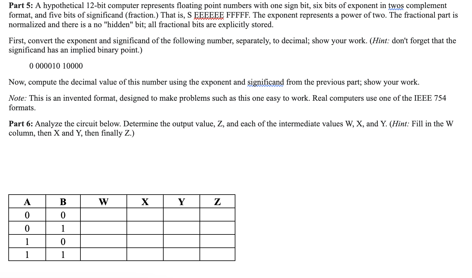 Solved Part 5: A hypothetical 12-bit computer represents | Chegg.com