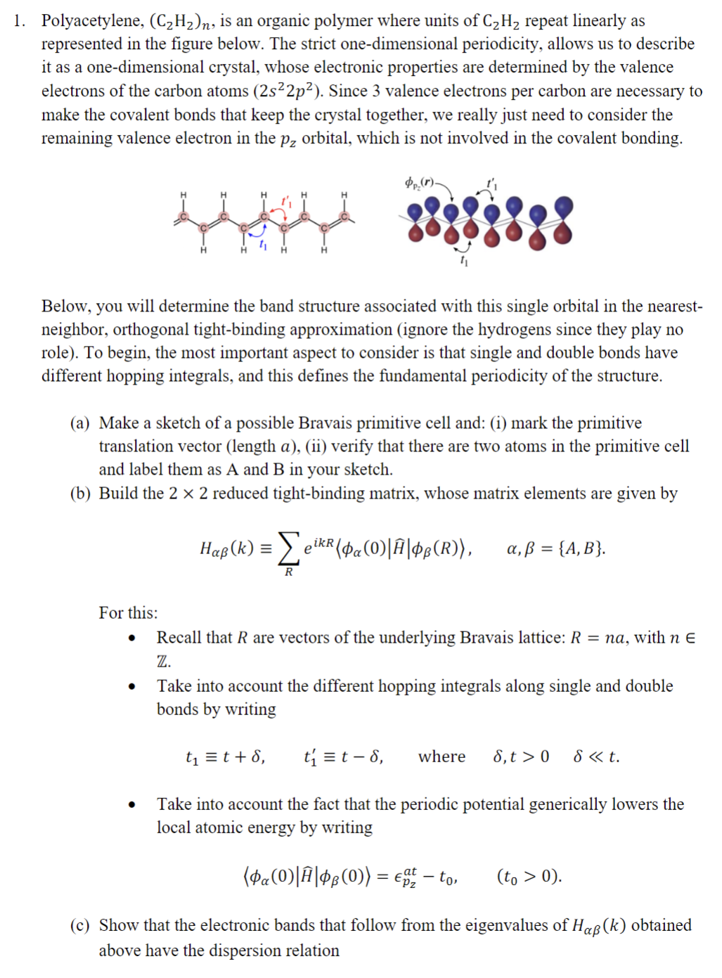 Solved 1. Polyacetylene, (C2H2)n, is an organic polymer | Chegg.com