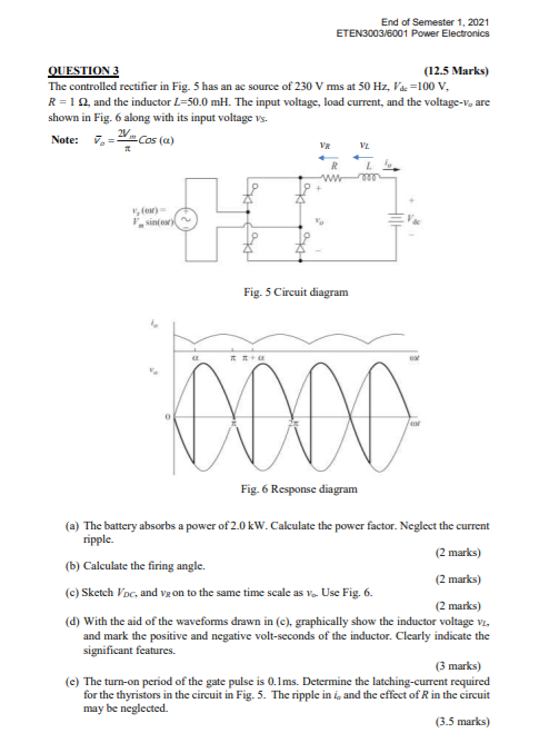 End of Semester 1, 2021 ETEN3003/6001 Power | Chegg.com