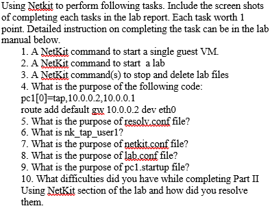 Using Netkit to perform following tasks. Include the | Chegg.com