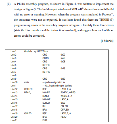 m) A PIC18 assembly program, as shown in Figure 4, | Chegg.com