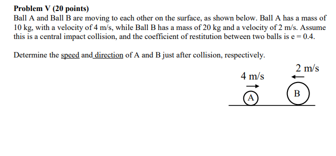 Solved Problem V (20 points) Ball A and Ball B are moving to | Chegg.com