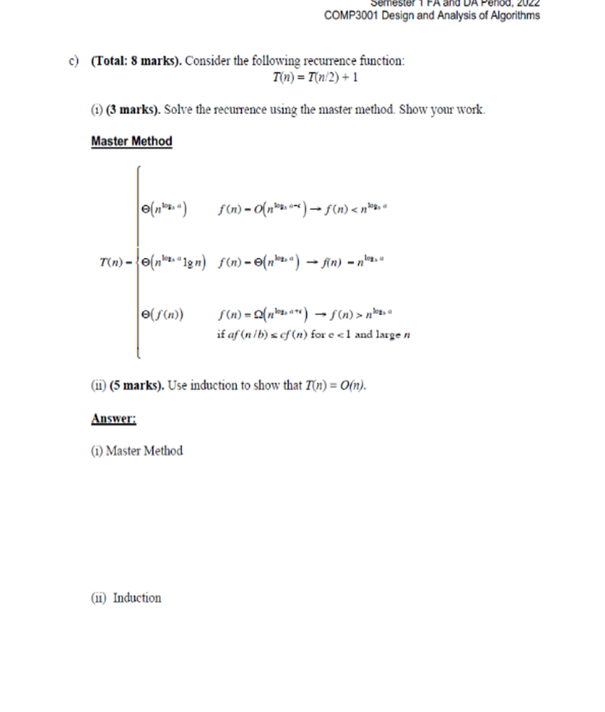 Solved (Total: 8 marks). Consider the following recurrence | Chegg.com