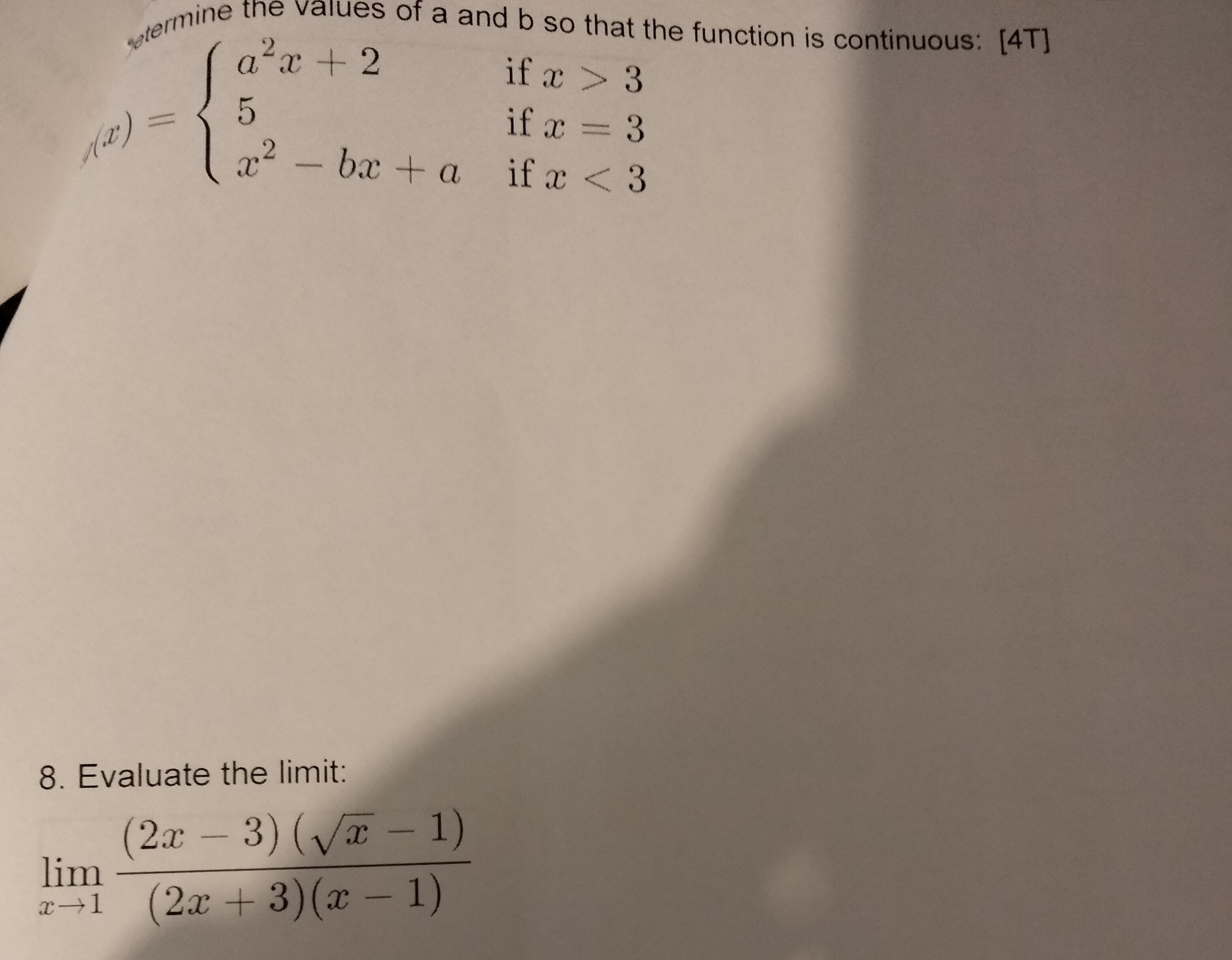 Solved - trmine the function is continuous: [4T] | Chegg.com