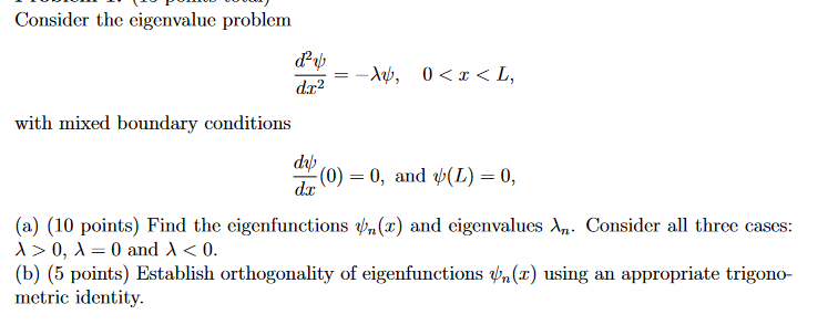 Solved Part 1 ﻿Consider the eigenvalue problemdψdx(0)=0, | Chegg.com