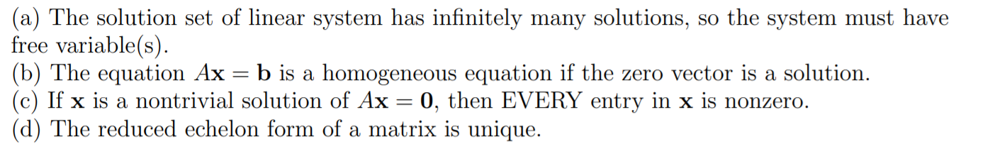 Solved (a) The solution set of linear system has infinitely | Chegg.com