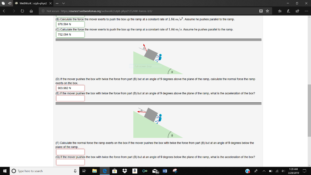 Solved A mover is pushing a 122 kg box up a ramp. The ramp | Chegg.com