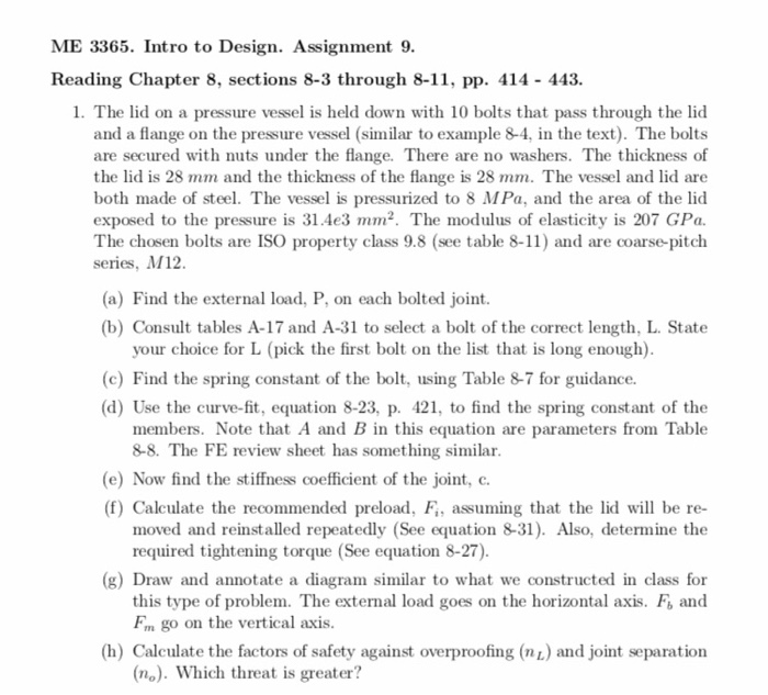 ME 3365. Intro to Design. Assignment 9 Reading | Chegg.com