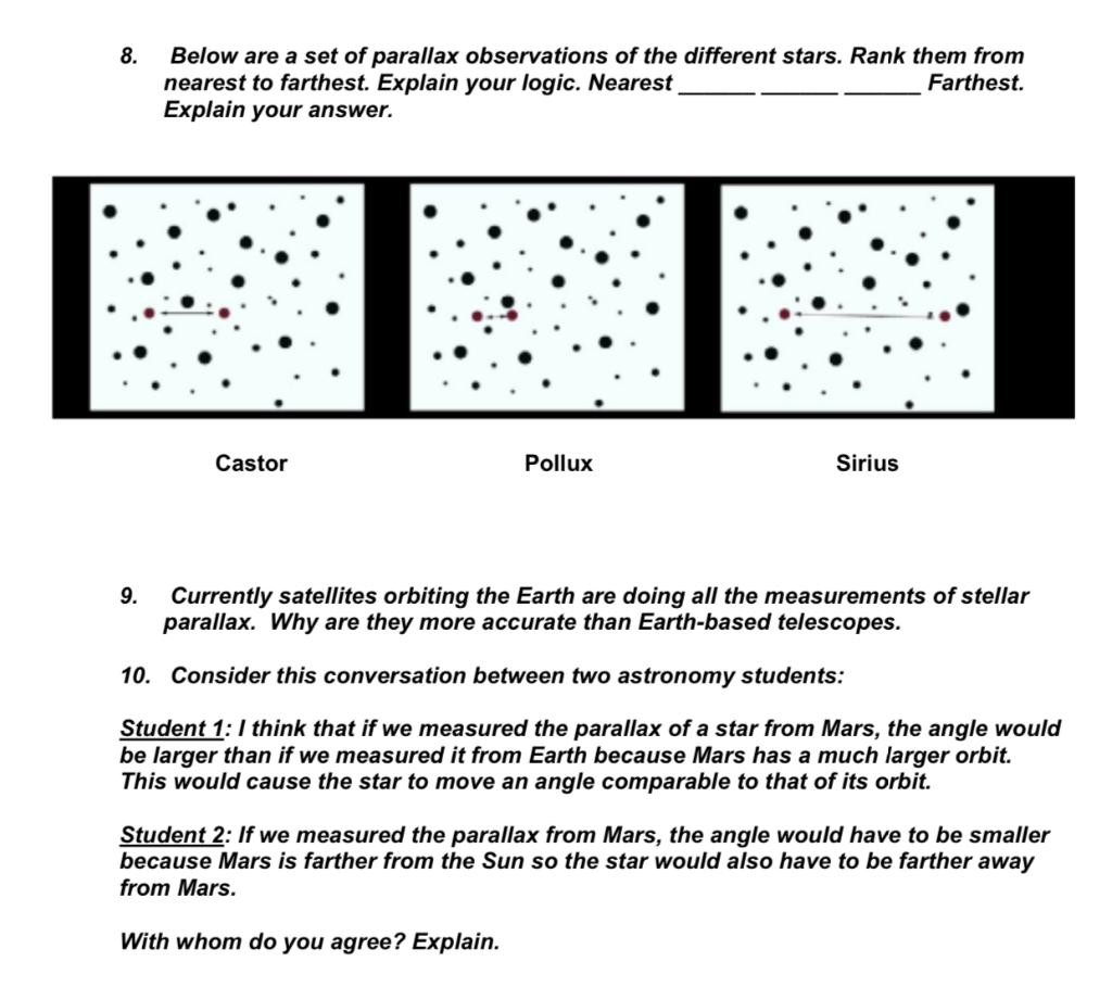 Solved Part 2: Measuring Parallax The circle labeled E in | Chegg.com