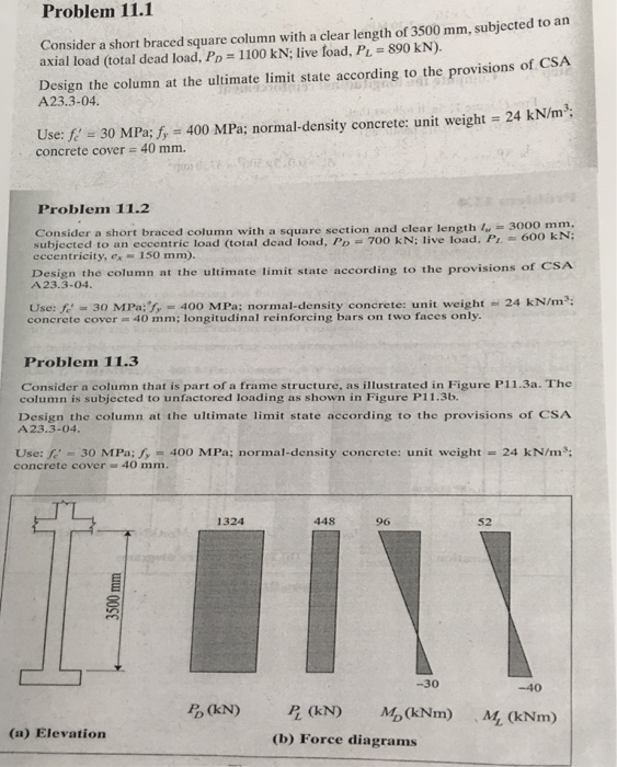 Solved Problem 11.1 Consider a short braced square column | Chegg.com