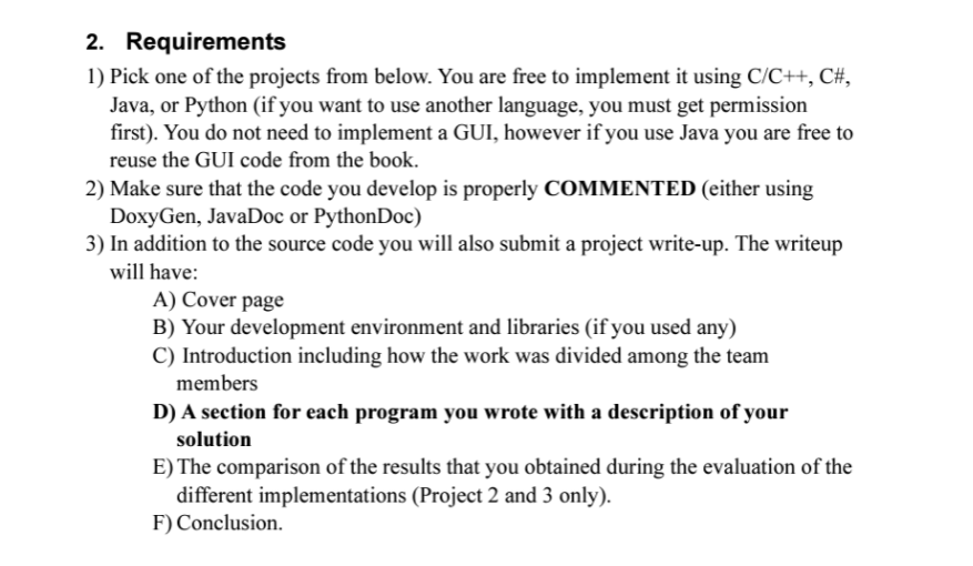 Solved 2. Requirements 1) Pick one of the projects from | Chegg.com