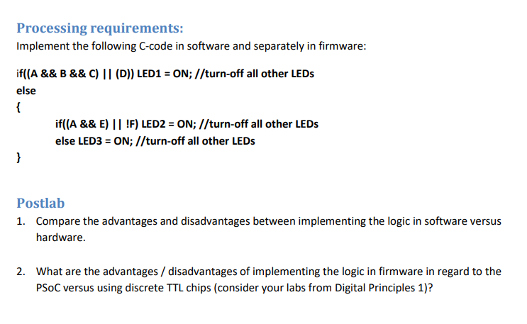 Solved Lab 4: PSoC5 Hardware Logic and Conditionals Groups: | Chegg.com