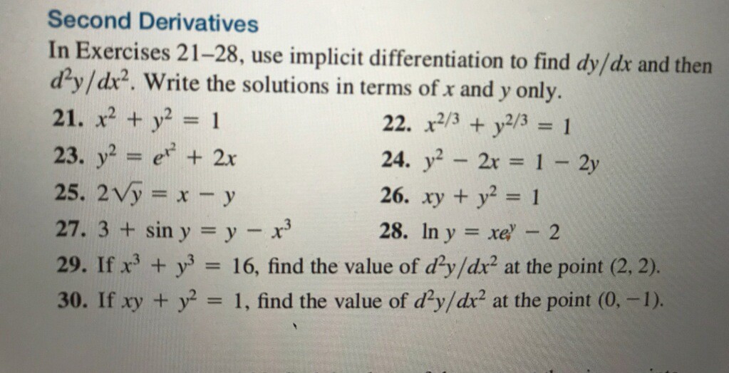 Solved Second Derivatives In Exercises 21-28, use implicit | Chegg.com