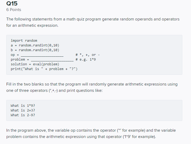 Solved Q15 6 Points The following statements from a math | Chegg.com