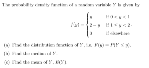 Solved The probability density function of a random variable | Chegg.com