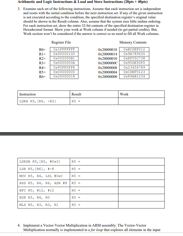 Arithmetic and Logic Instructions& Load and Store | Chegg.com