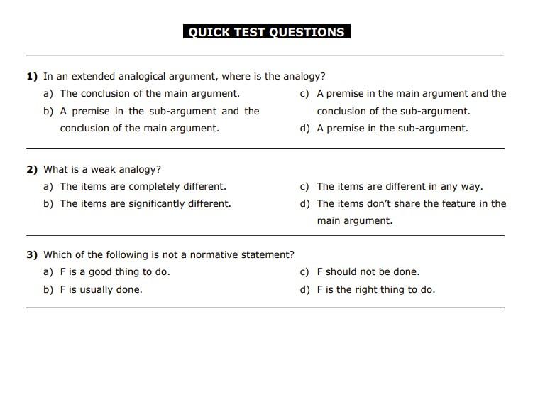 Solved 1) In an extended analogical argument, where is the | Chegg.com