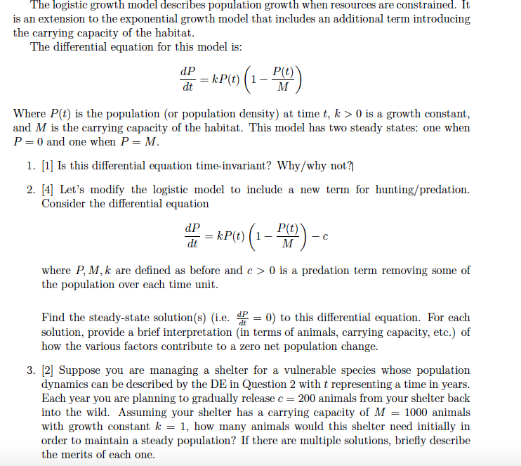 Solved POPULATION MODELS: PLEASE ANSWSER ASAP: ALL 3 AND | Chegg.com