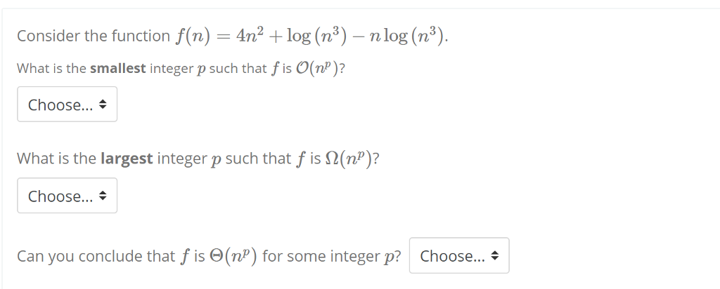 Solved Consider the function f(n)-4n2+log (n3) - nlog (n3). | Chegg.com