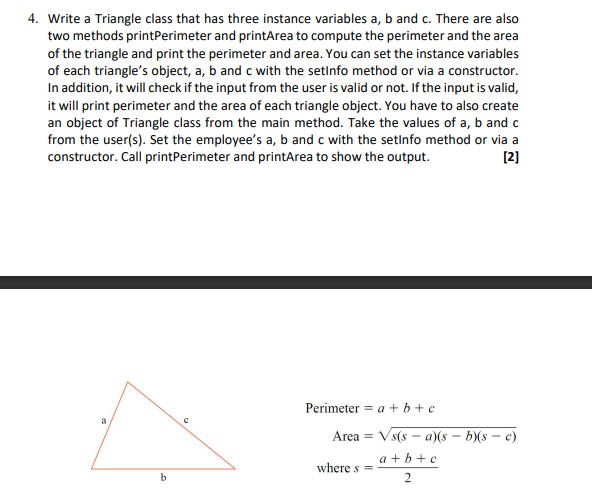 Solved 4. Write a Triangle class that has three instance | Chegg.com