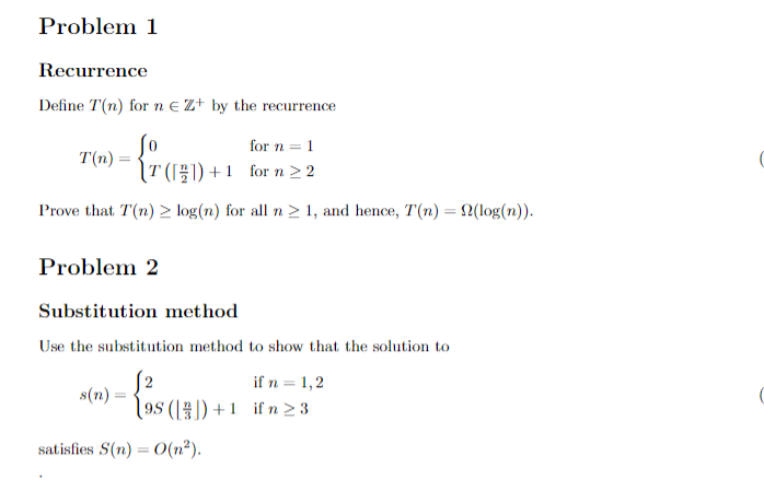 Solved Recurrence Define T(n) for n∈Z+by the recurrence | Chegg.com