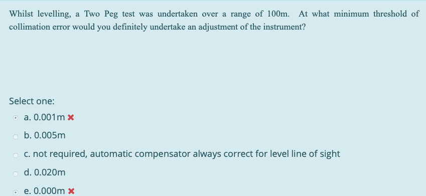 Solved Whilst levelling, a Two Peg test was undertaken over | Chegg.com