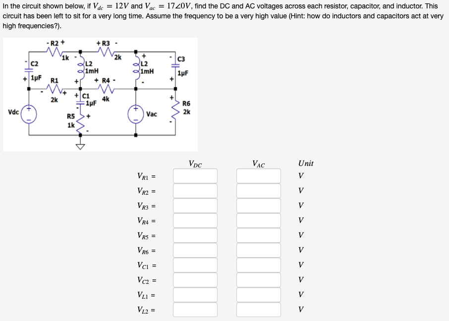 Solved In the circuit shown below, if Vdc = 12V and Vac = | Chegg.com