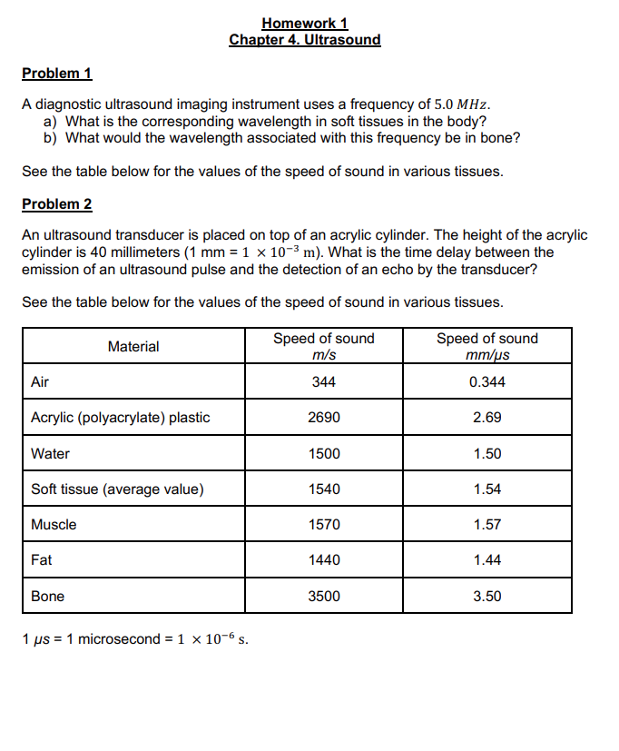 Solved Homework 1 Chapter 4. Ultrasound Problem 1 A | Chegg.com