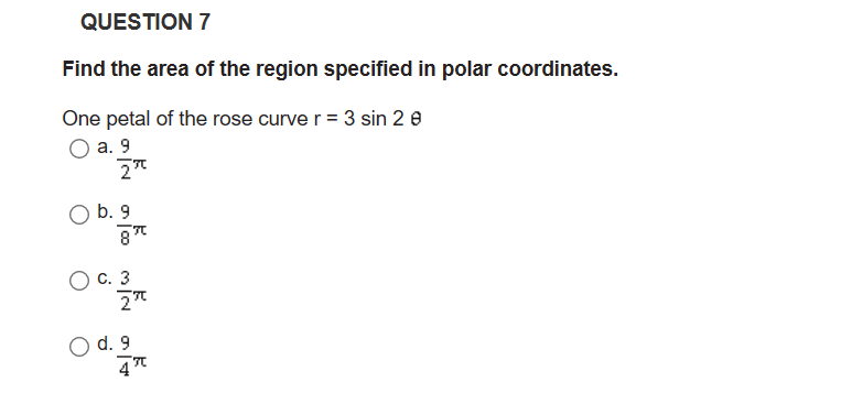 Solved QUESTION 7 Find the area of the region specified in | Chegg.com