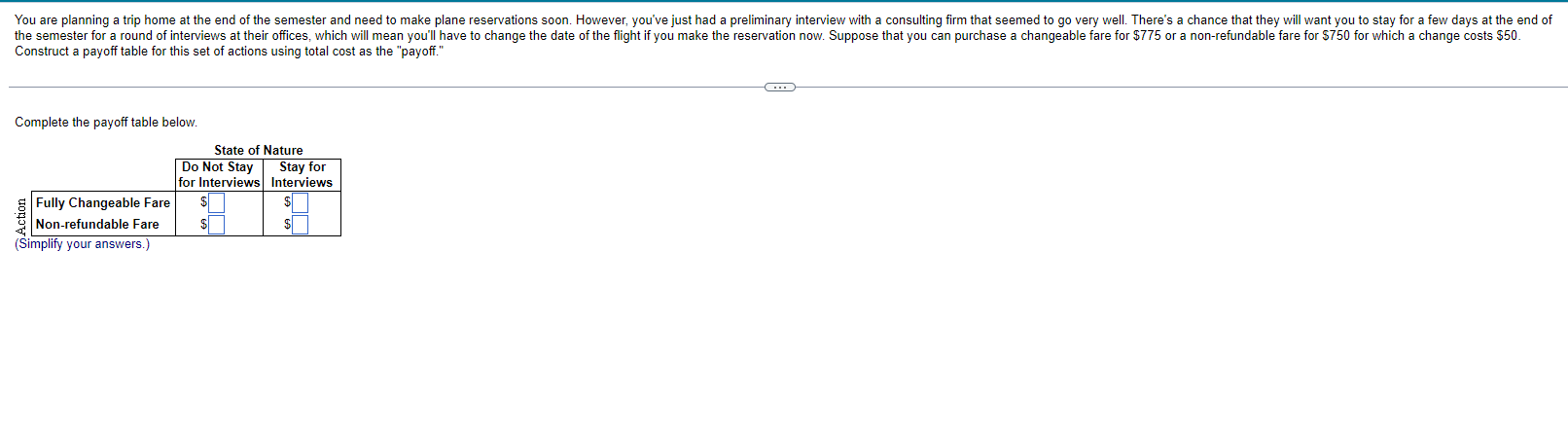 Solved Construct a payoff table for this set of actions | Chegg.com