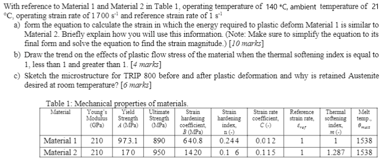With reference to Material 1 and Material 2 in Table | Chegg.com