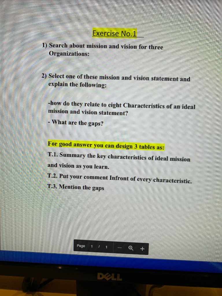 Solved Exercise No.1 1) Search about mission and vision for | Chegg.com