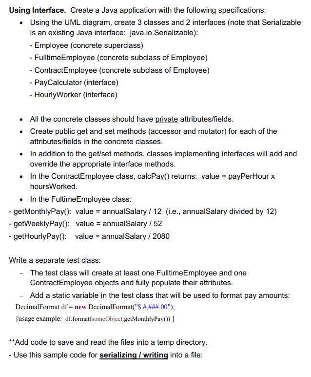 Solved Using Interface. Create a Java application with the | Chegg.com