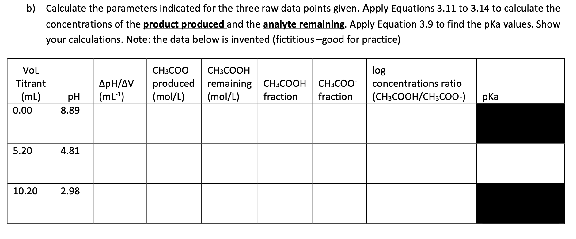 Solved b) Calculate the parameters indicated for the three | Chegg.com