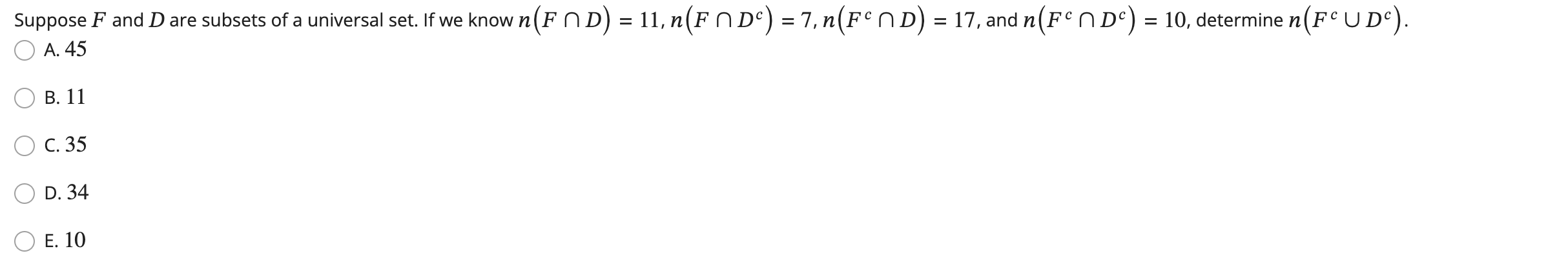 Solved Suppose F and D are subsets of a universal set. If we | Chegg.com