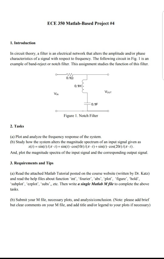 Solved ECE 350 Matlab-Based Project #4 1. Introduction In | Chegg.com