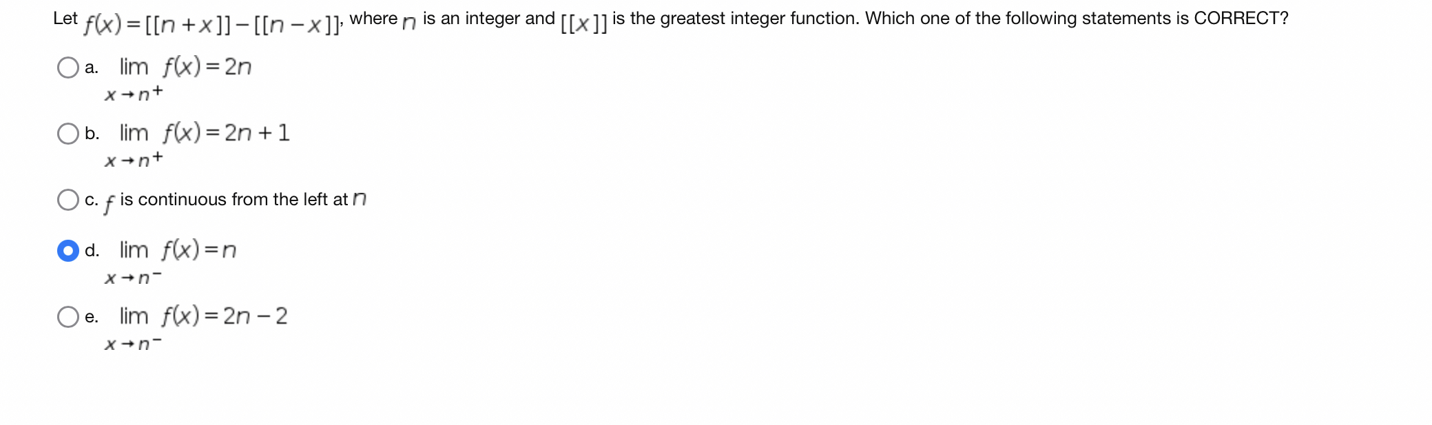 Solved Let f(x)=[[n+x]]−[[n−x]], where n is an integer and | Chegg.com
