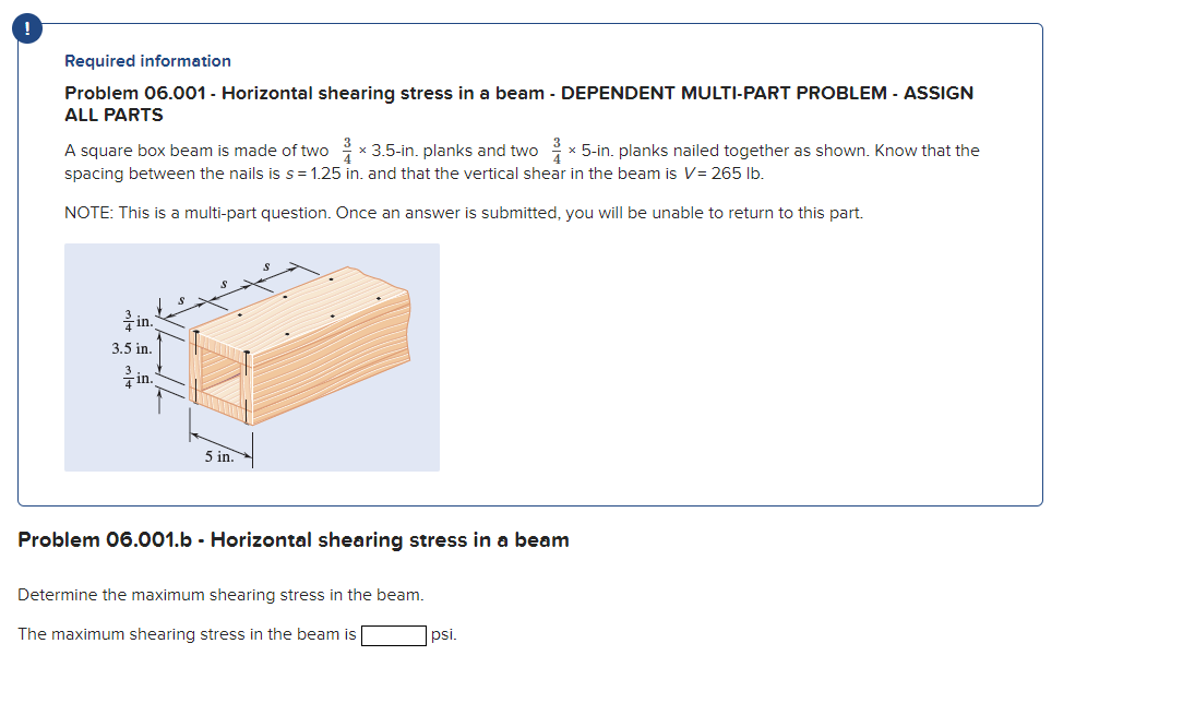 Solved Problem 06.001 - Horizontal shearing stress in a beam | Chegg.com