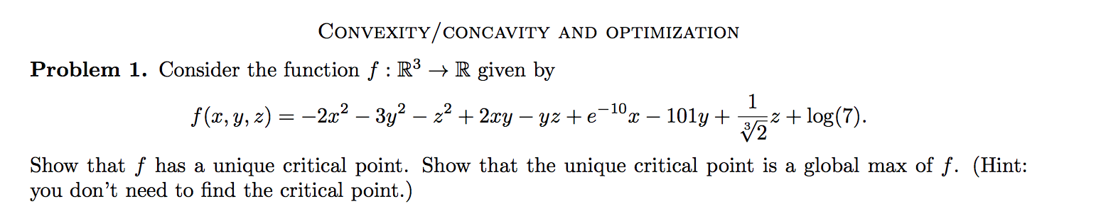 Solved CONVEXITY/CONCAVITY AND OPTIMIZATION Problem 1. | Chegg.com