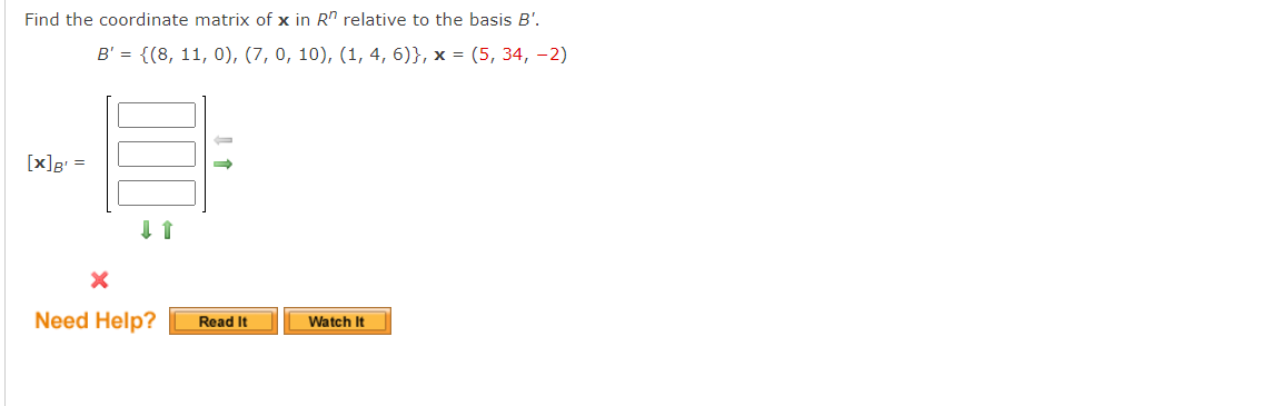 Solved Find the coordinate matrix of x in Rn relative to the | Chegg.com
