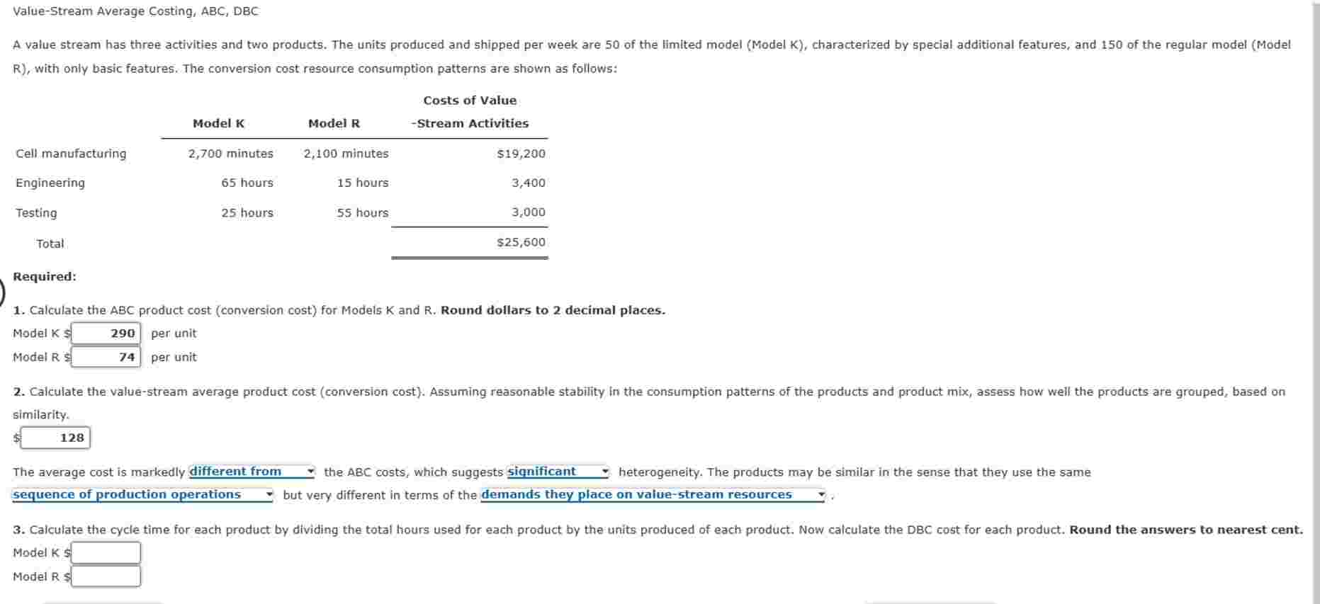 Solved Value-Stream Average Costing, ABC, DBCA value stream | Chegg.com