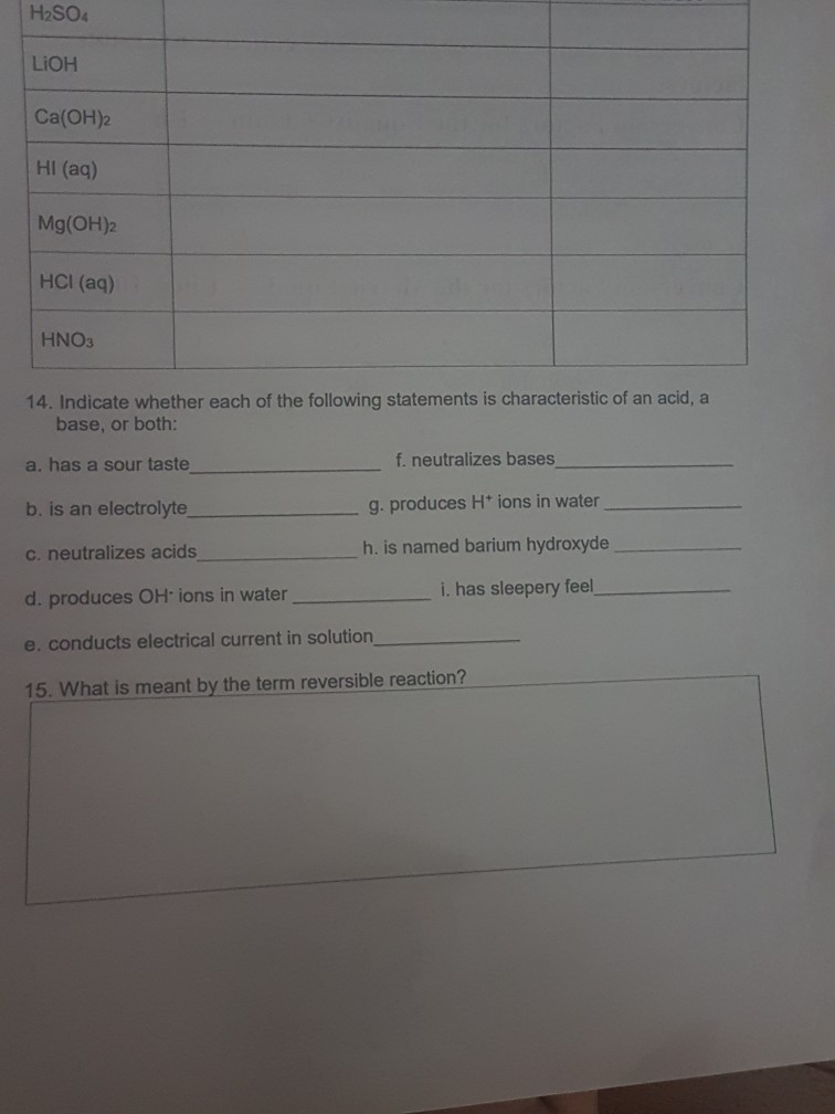 Solved H2SO4 LIOH Ca(OH)2 HI (aq) Mg(OH)2 HCl(aq) HNO3 14. | Chegg.com