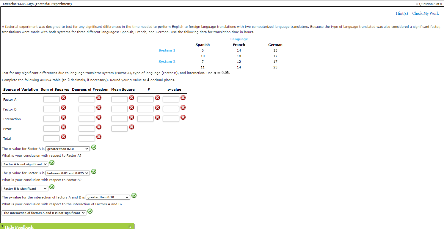 Solved Exercise 13.43 Algo (Factorial Experiment) Question 8 | Chegg.com