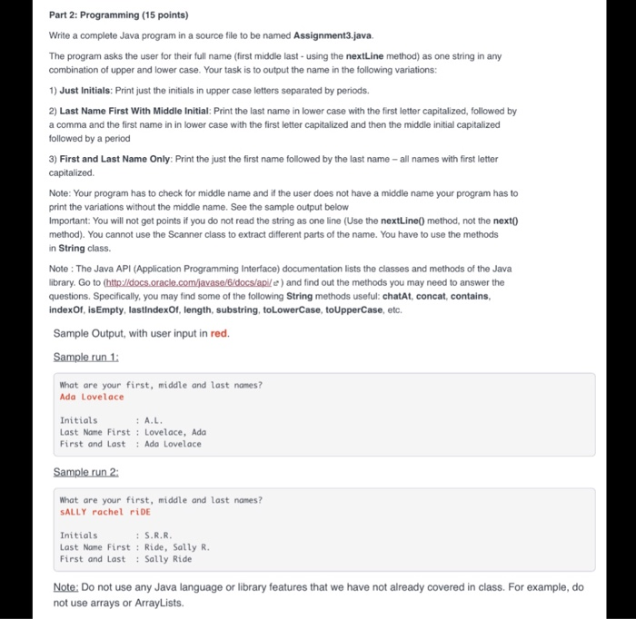 Solved Part 2: Programming (15 points) Write a complete Java | Chegg.com