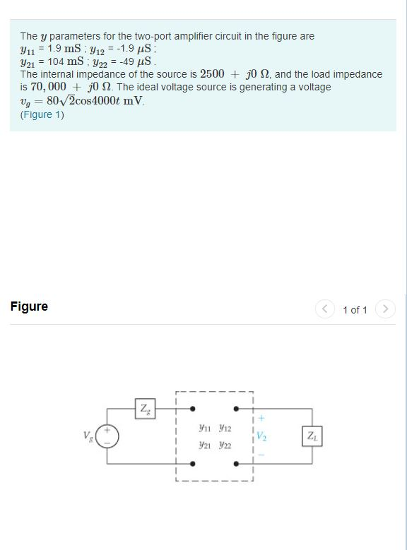 Solved The y parameters for the two-port amplifier circuit | Chegg.com