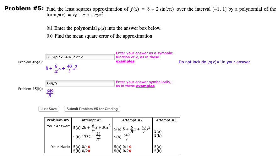 Solved Problem #5: Find the least squares approximation of | Chegg.com