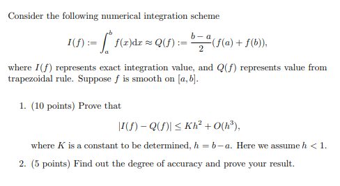 Consider the following numerical integration scheme | Chegg.com | Chegg.com