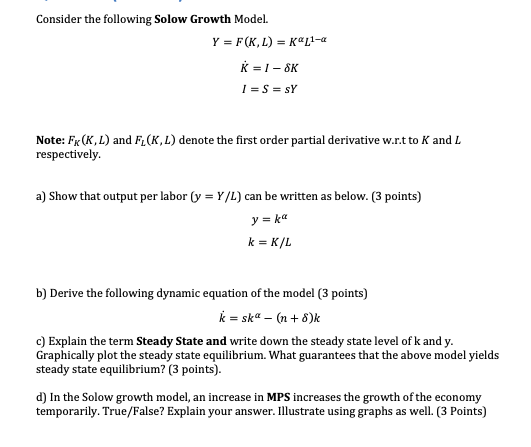 Solved Consider the following Solow Growth | Chegg.com