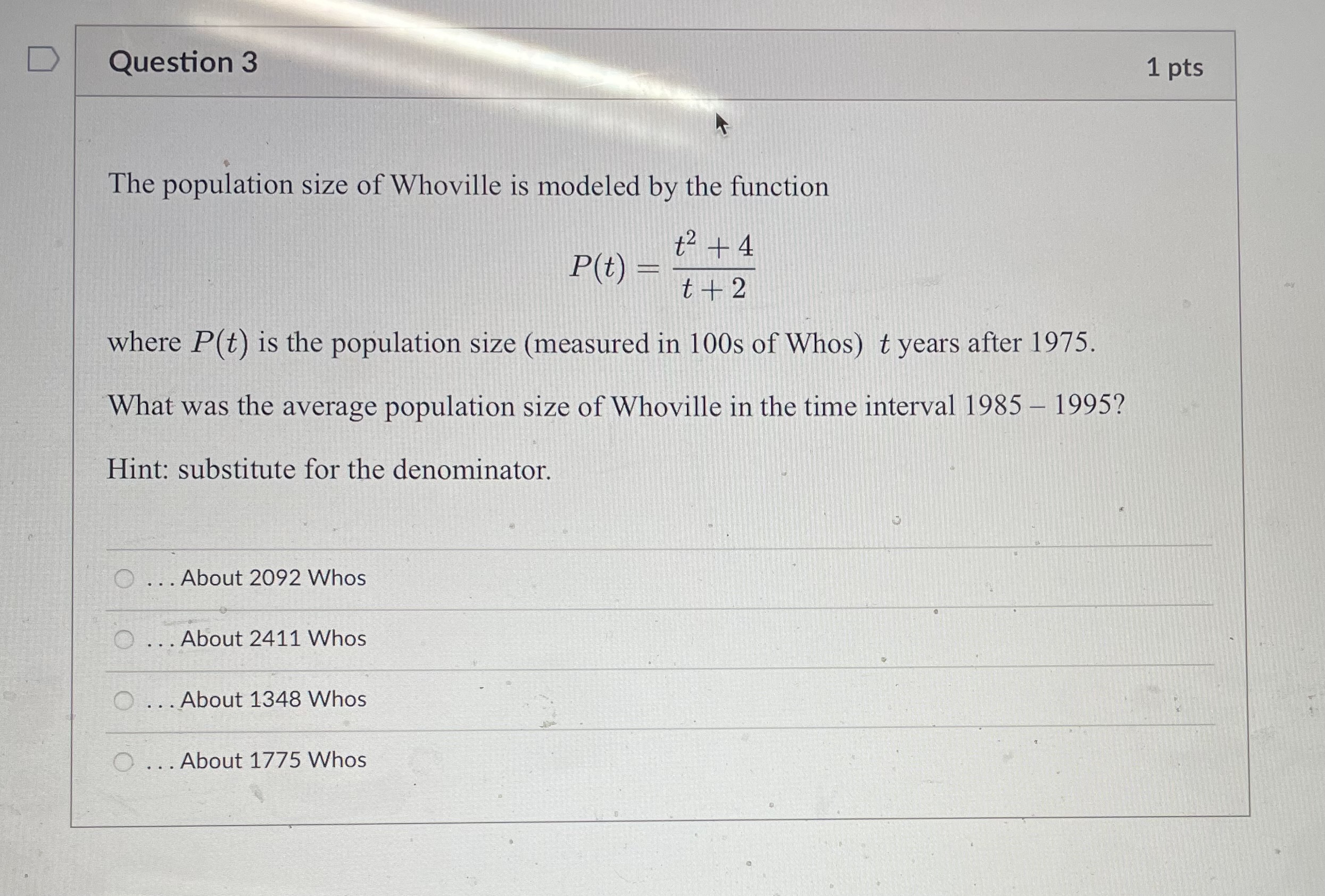 Solved The population size of Whoville is modeled by the | Chegg.com